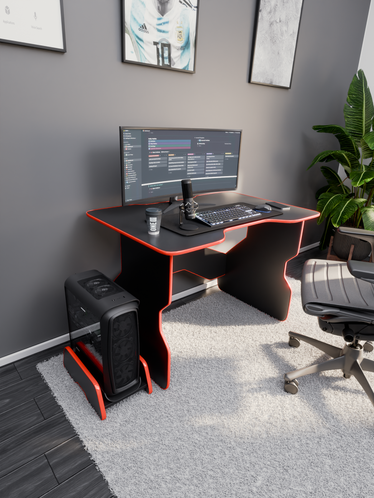 Игровой компьютерный стол для геймера черный с красной окантовкой 106х73х75