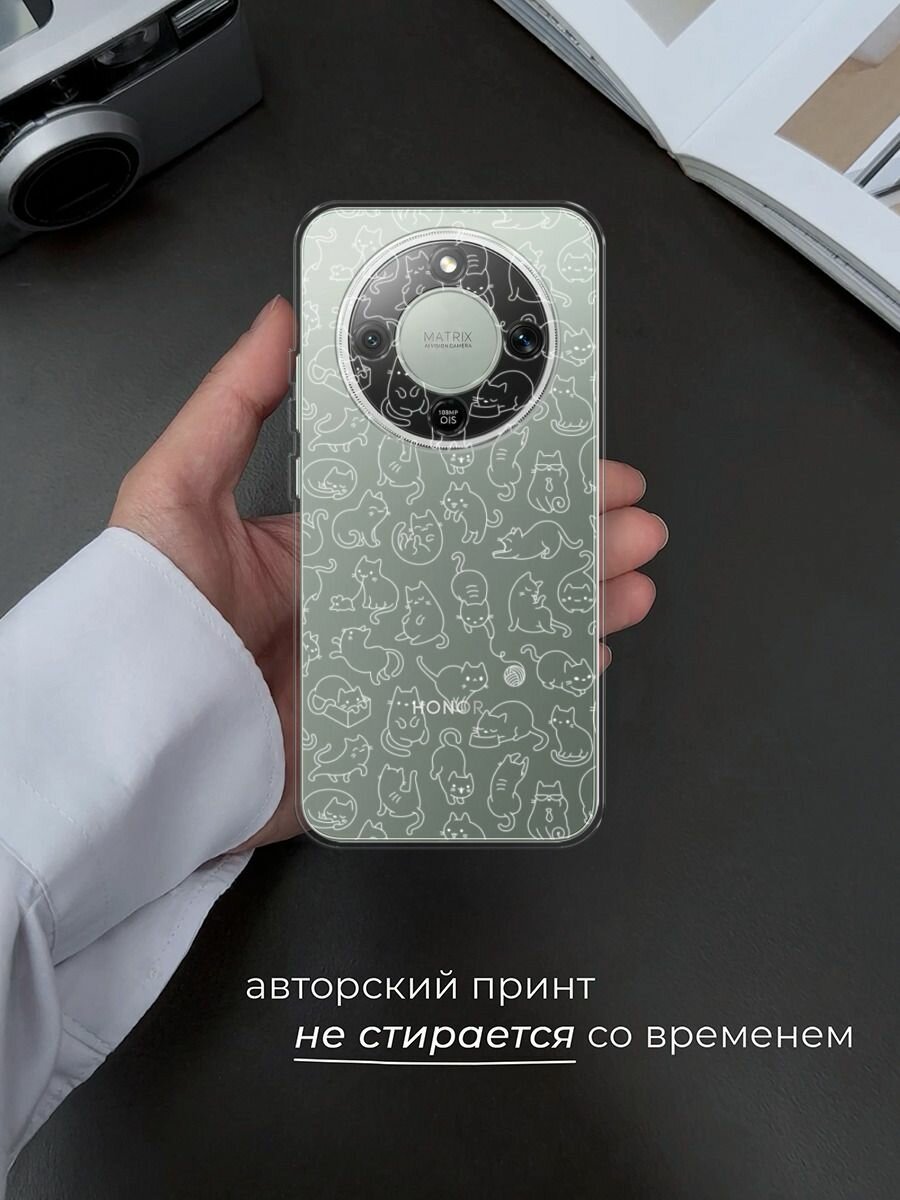 Чехол на Honor X9d / Хонор X9d с принтом Шкодливые котики линии, прозрачный — фото 1