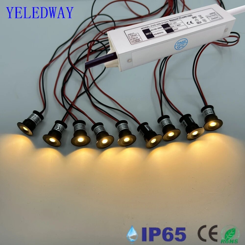 YELEDWAY Мини светодиодные прожекторы 12В 1Вт Warm white 3000k, 18 Lamp and 1 Driver, 30D Black shell
