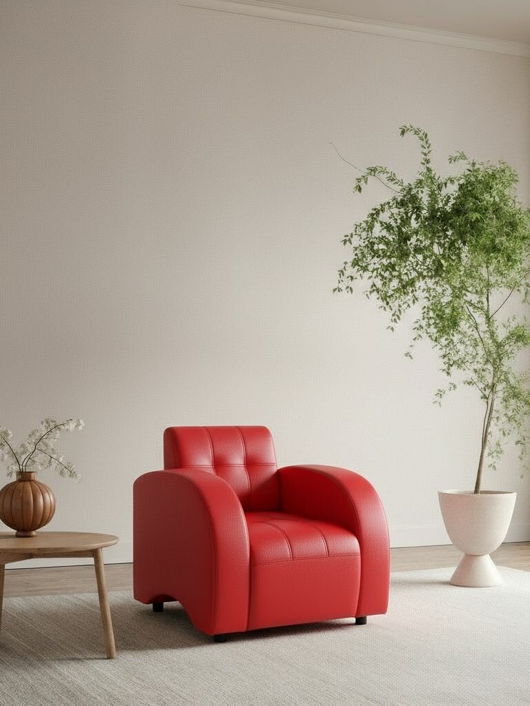 Кресло Вега с подлокотниками красная кожа в офис, дом, салон красоты, прихожую, гостиную, зону ожидания.
