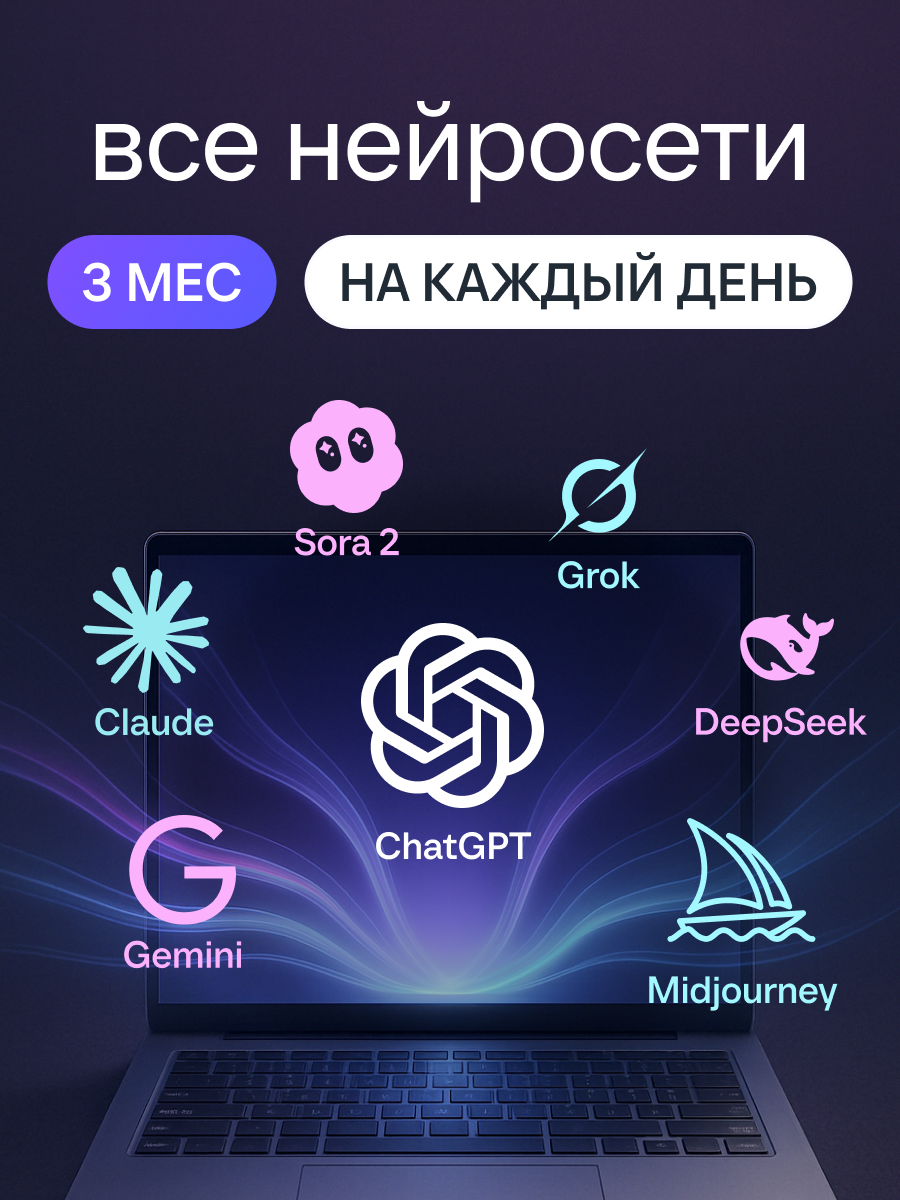 Gpt-5, Gemini 2 Flash, DeepSeek R1, Sora 2, Midjorney, Nano Banana, Dalle и др. 3,5 млн. кредитов в месяц