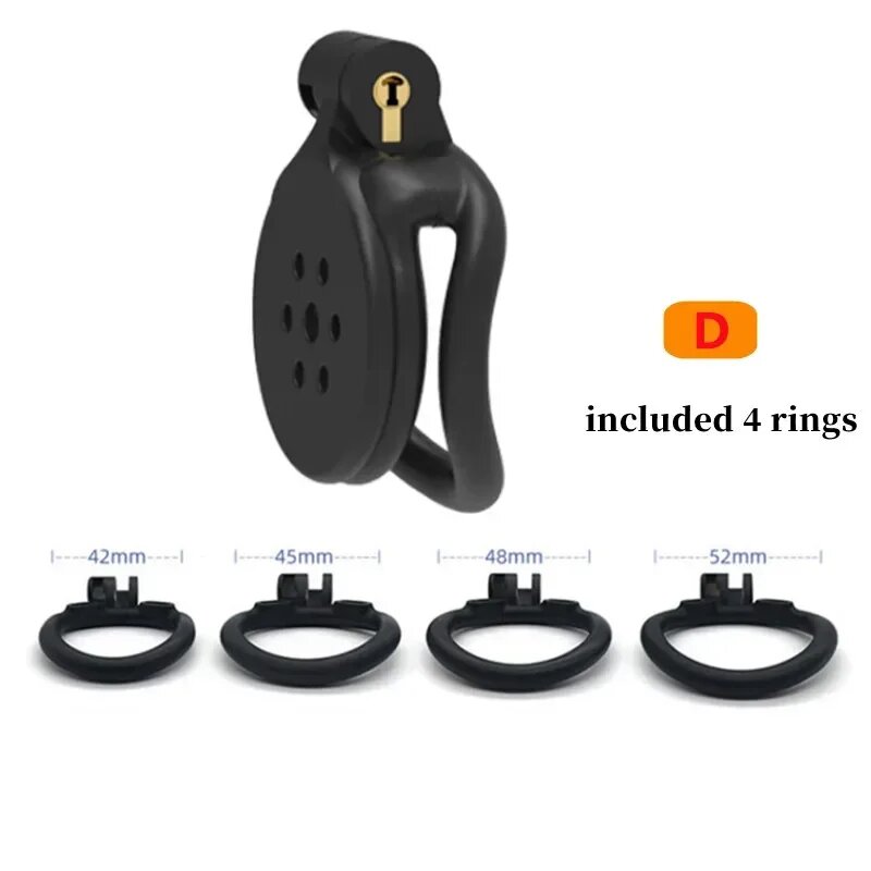 Плоский Мужской пенис замок Пояс верности с 4 кольцами на член дышащий рукав на пенис D Black