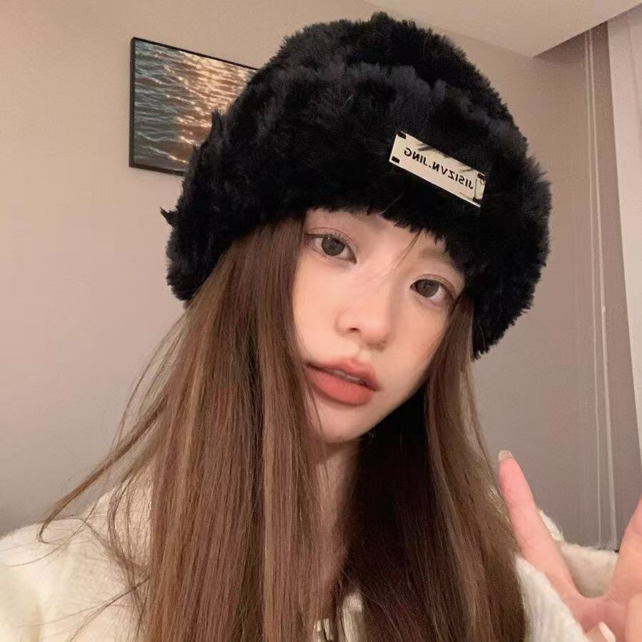 Шерстяная шапка для женщин осенью и зимой, универсальный вязаный ободок, маленькое лицо, теплая белая плюшевая холодная шапка, большой обхват головы.