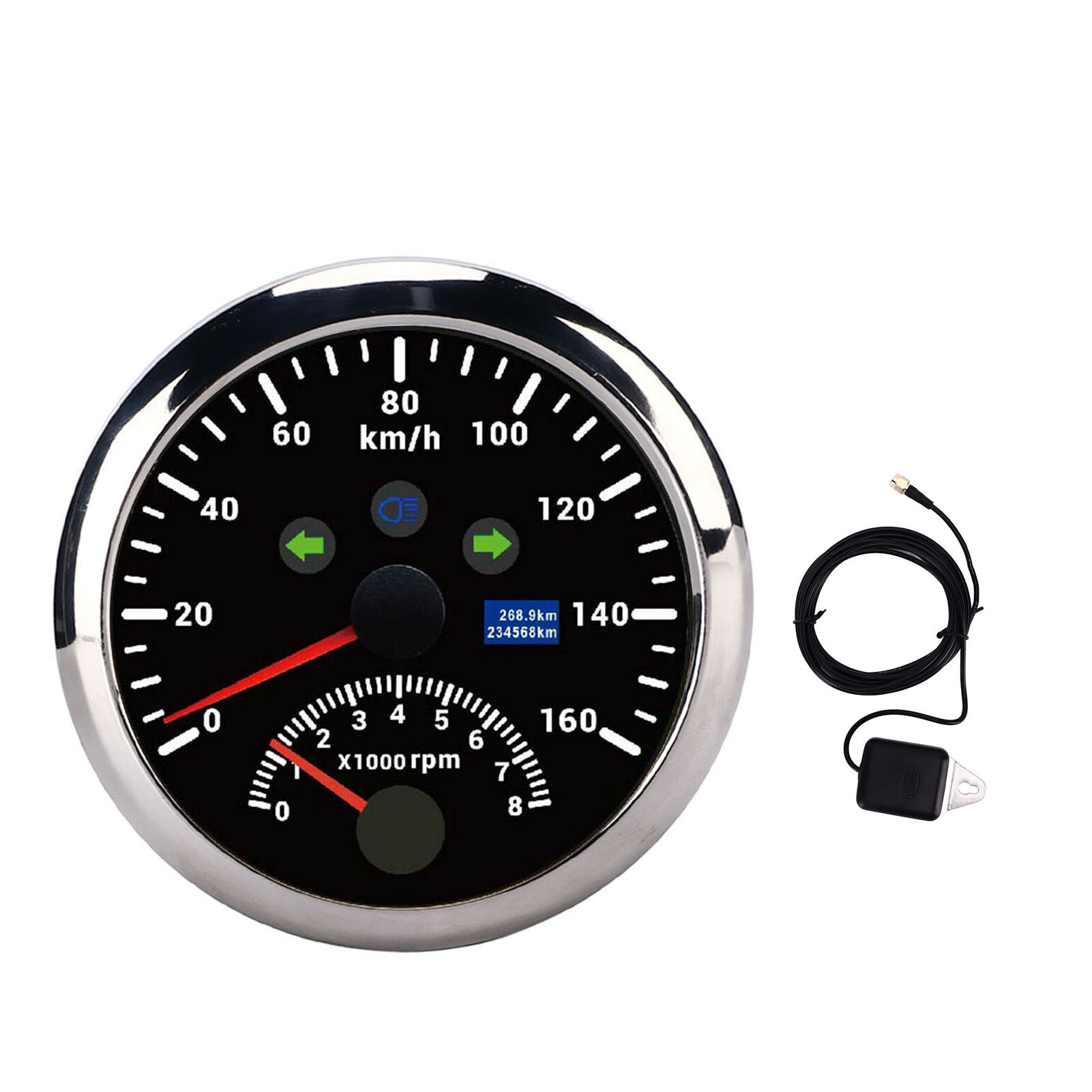 85 мм 160 км/ч GPS-спидометр 0-8000 об/мин Тахометр ЖК-дисплей с красной подсветкой для автомобиля Лодка Яхта RV TruckBlack