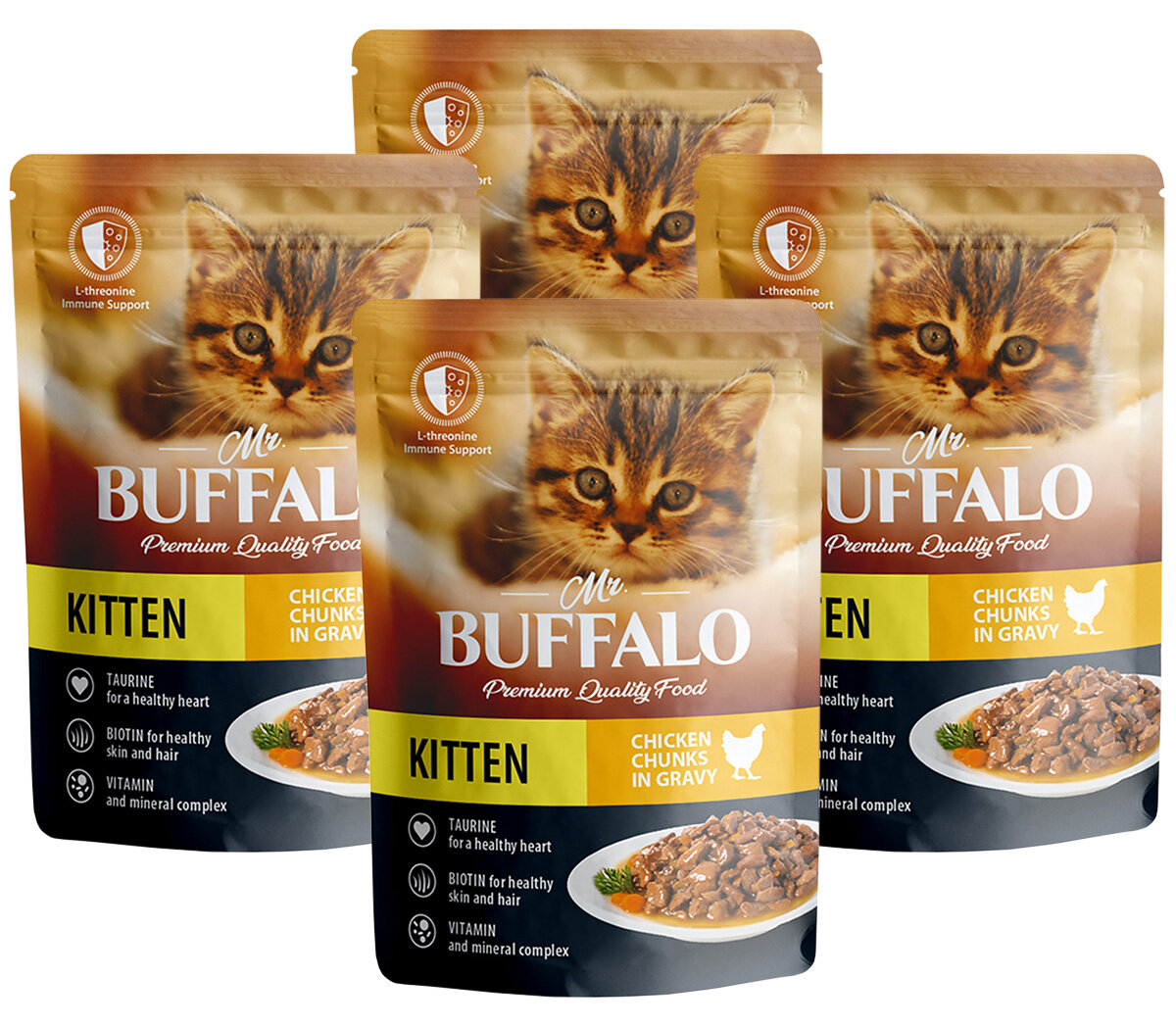 Корм влажный Mr.Buffalo Kitten Chicken для котят, нежный цыпленок в соусе, 85 гр х 4 шт