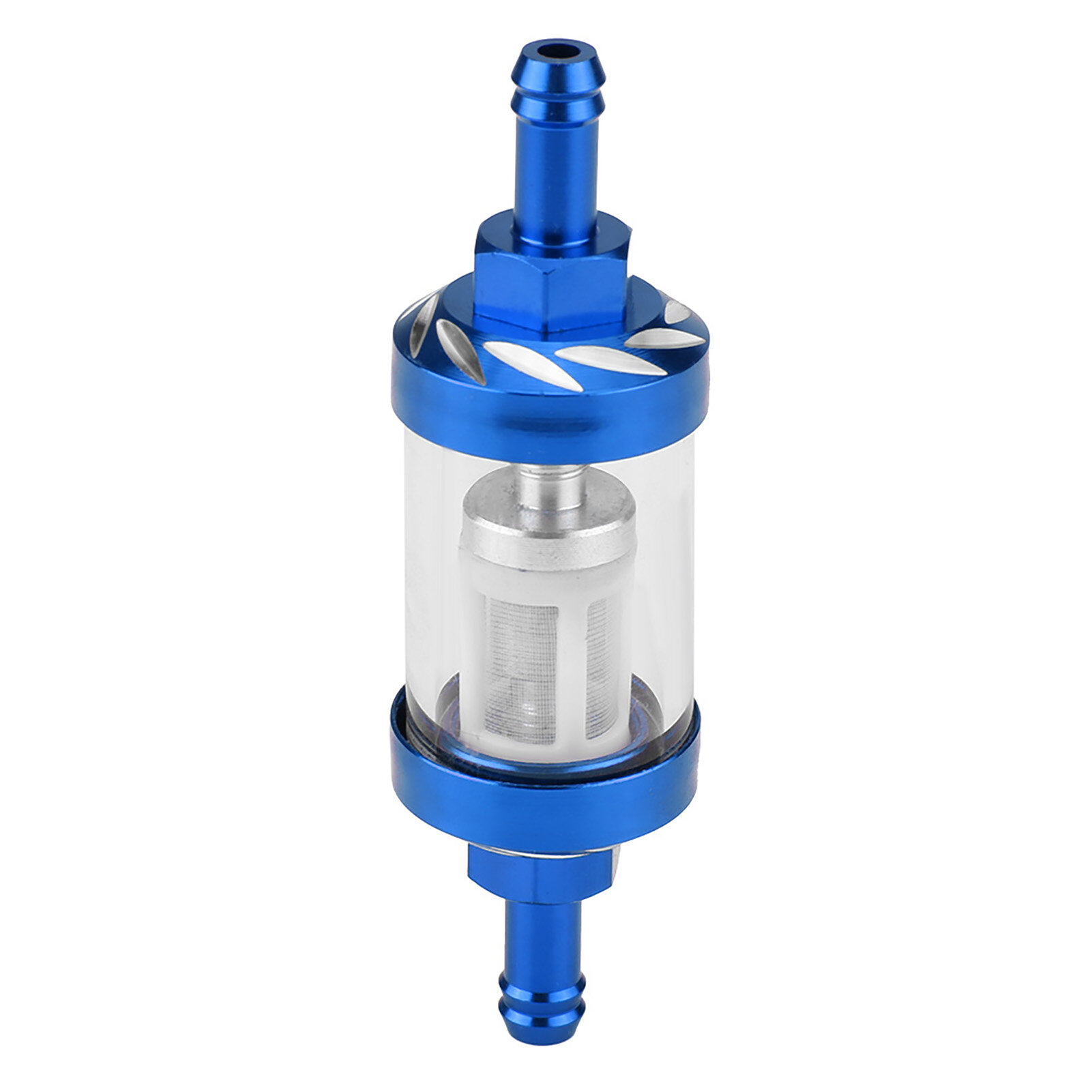 Metal Glass Inline Gas Oil Fuel Filter 8mm Thread Replacement for Motorcycle (Blue)