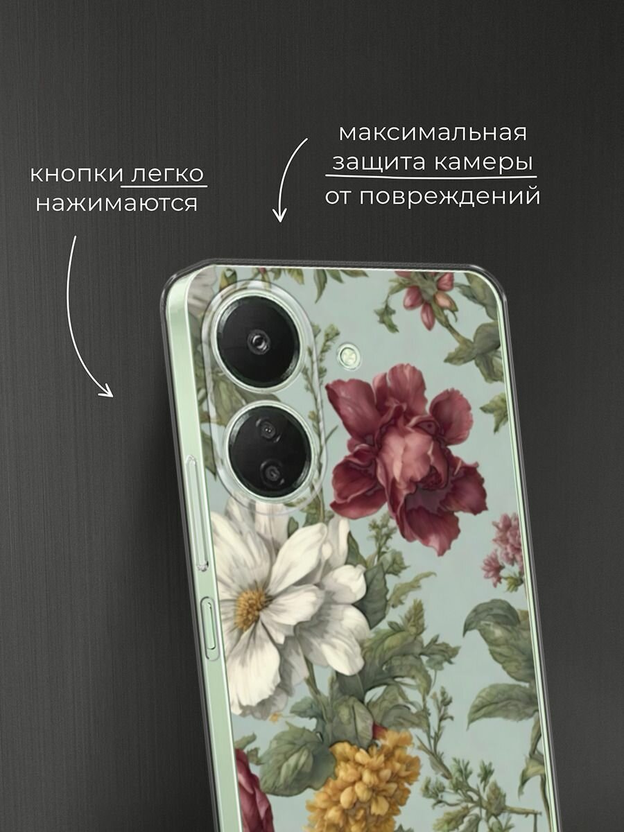 Чехол на Xiaomi Redmi 13C/Poco C65 / Сяоми Редми 13C/Поко С65 с принтом Акварельные красные цветы — фото 1