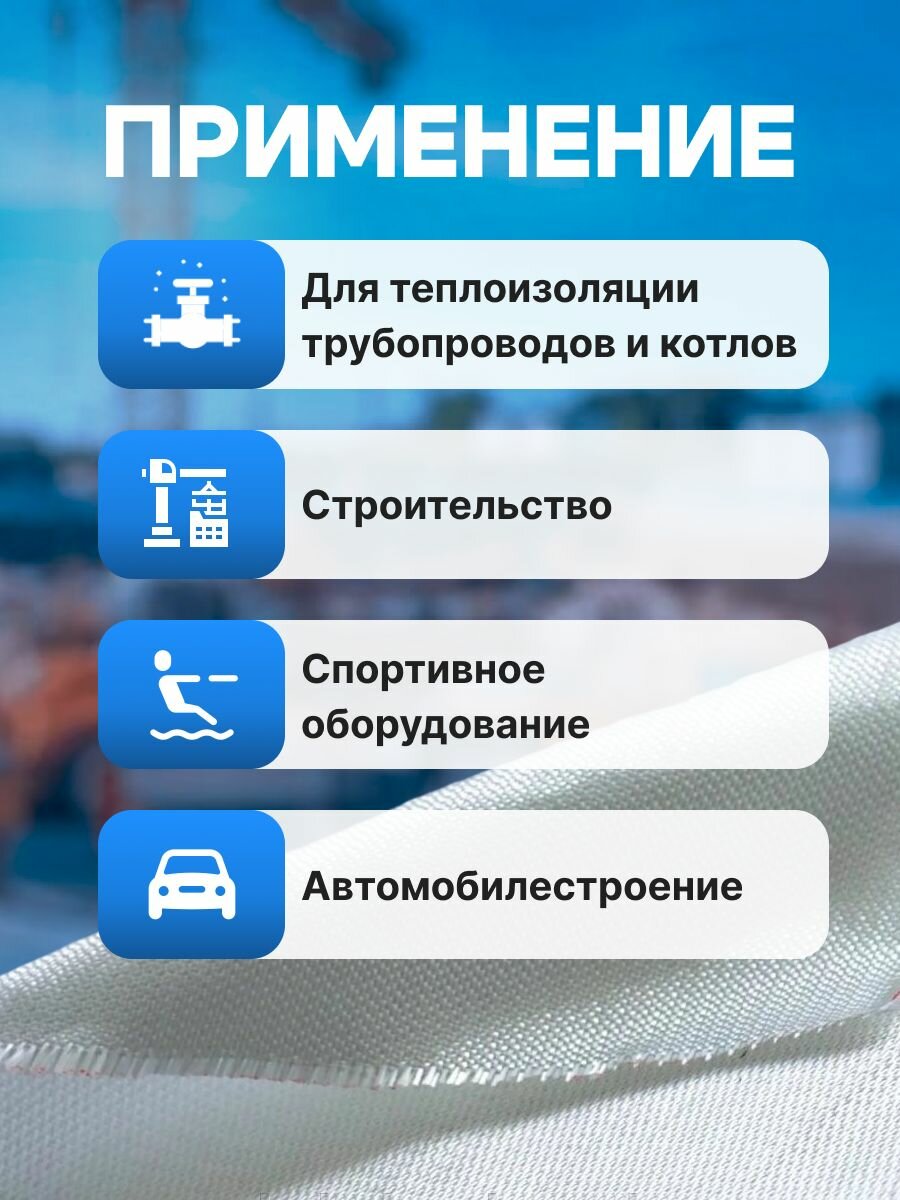 Стеклоткань, в рулоне, термостойкая, плотность 100гр/м2, 1х5м — фото 1