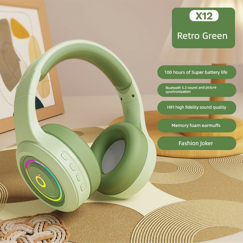 EWEADN/Pioneer X12 Зеленая гарнитура Bluetooth Беспроводная компьютерная гарнитура с шумоподавлением Игра для девочек