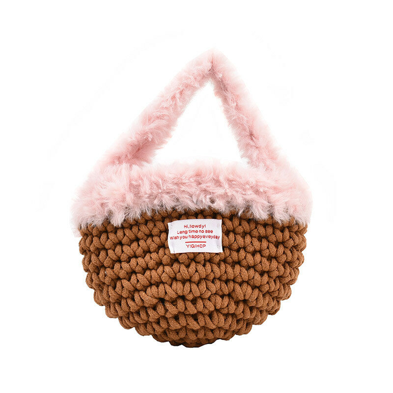 Плюшевый вязаный сумка тоут для девочек бренд не указан универсальный коричневый