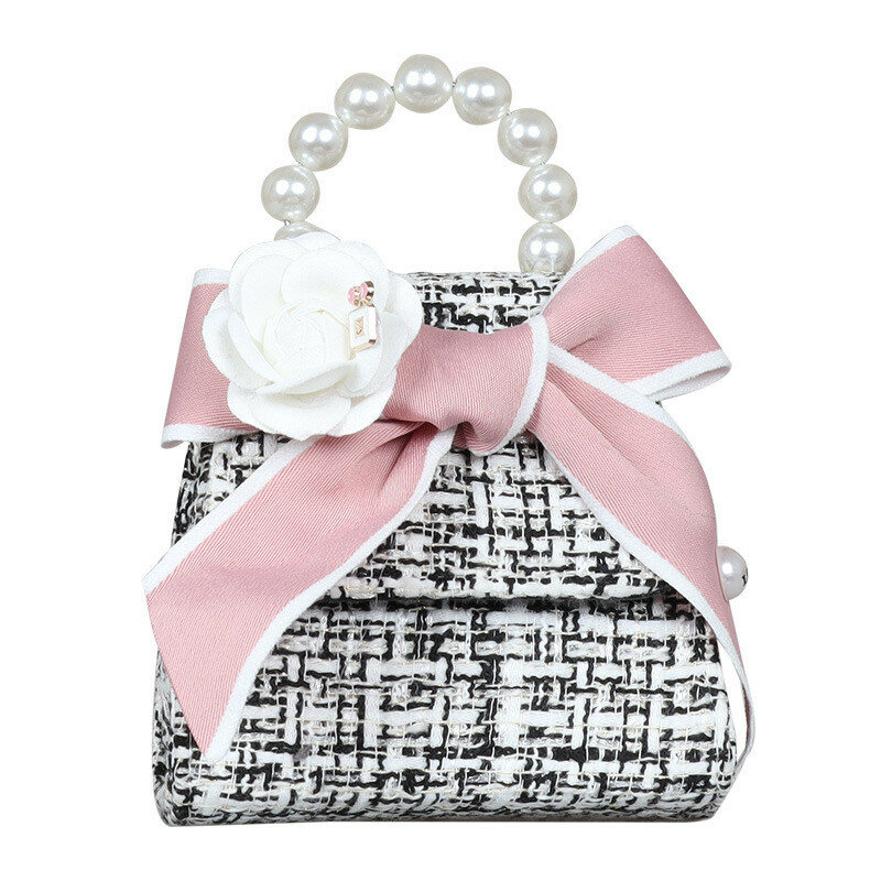 Модная мини-сумка в корейском стиле для детей с элегантной жемчужной цепочкой и мягким дизайном из PU-кожи черного, розового и