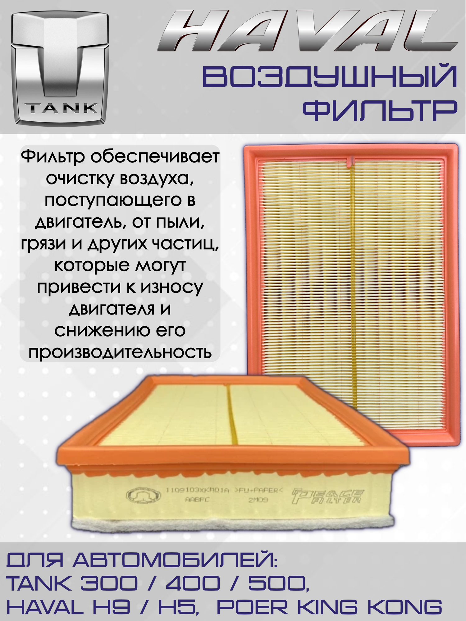 Воздушный фильтр для Танк 300, Haval , артикул 1109103XKM01A