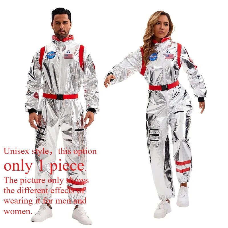 Комбинезон на Хэллоуин, наряды космонавта, серебряный костюм космонавта для взрослых, мужской и женский костюм космонавта для пар, нарядное праздничное платье для косплея