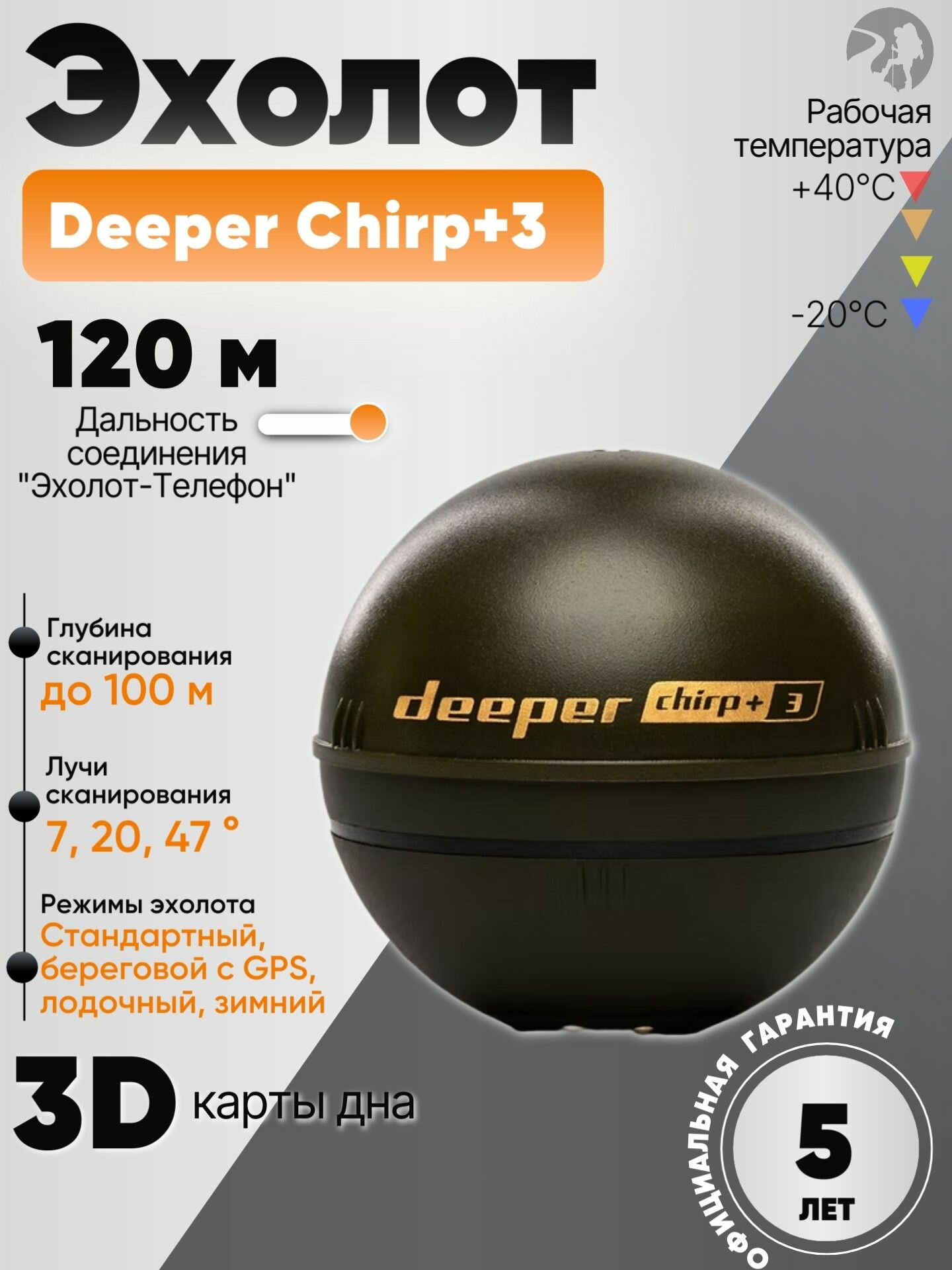 Эхолот для рыбалки Deeper CHIRP+ 3.0 беспроводной эхолот с Wi-Fi и GPS