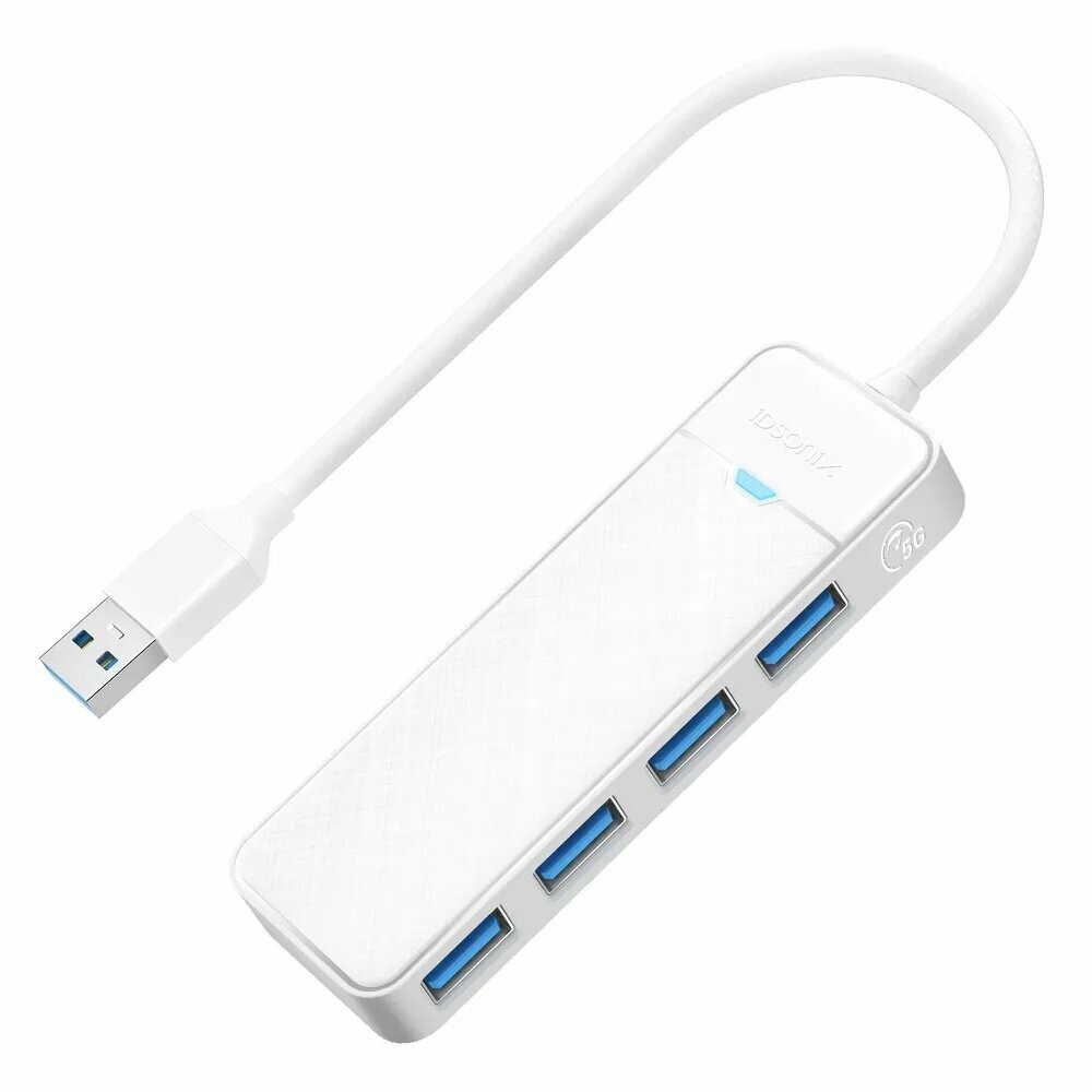 USB HUB iDsonix AMPW4A USB-A хаб 3.0, 4 порта USB-A, Белый, 0.15м