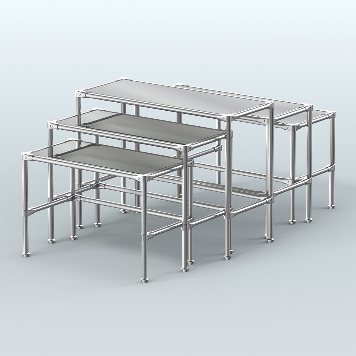 Комплект столов №2-5 с полками зеркало 4мм, Белый. Производство товара - компания ТОБ.