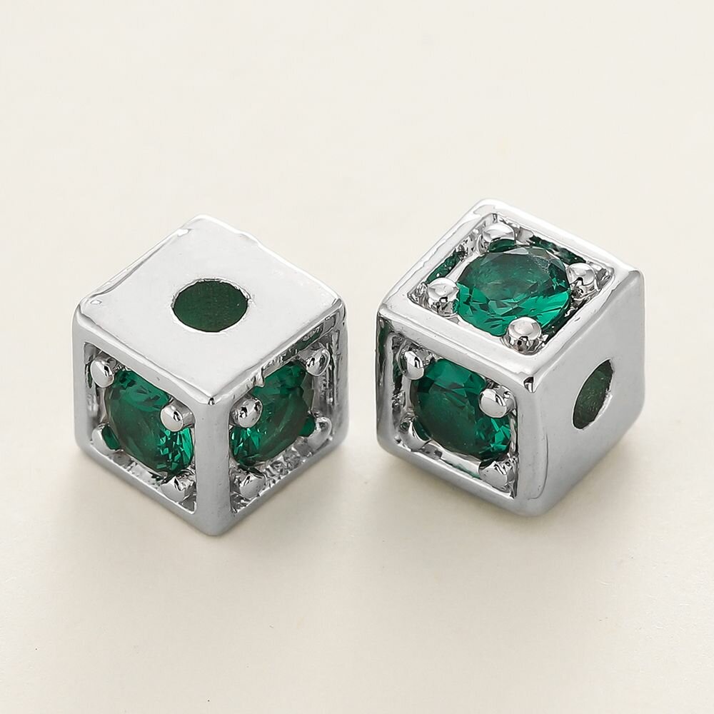 Разделитель для бусин, Форма квадрат.4 шт. / спейсер, 5*6*6 мм, цвет родий+зеленый