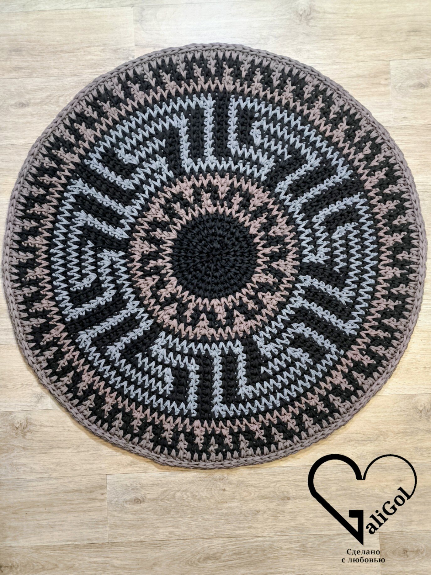 Эко коврик. Круглый вязаный хлопковый ковер, ручной работы для гостиной, спальни, детской, прихожей, ванной и бани.