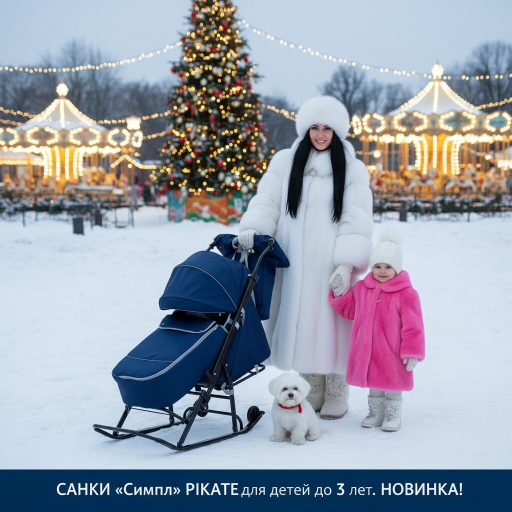 Санки-коляска Pikate Simple NEW 2025, облегченные, на полозьях, синий, вес 9 кг