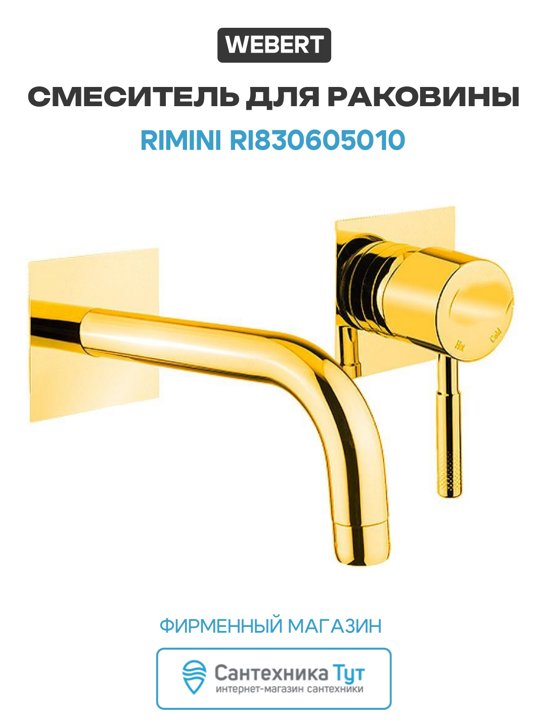 Смеситель для раковины Webert Rimini RI830605010 золото, рычажное управление, латунь
