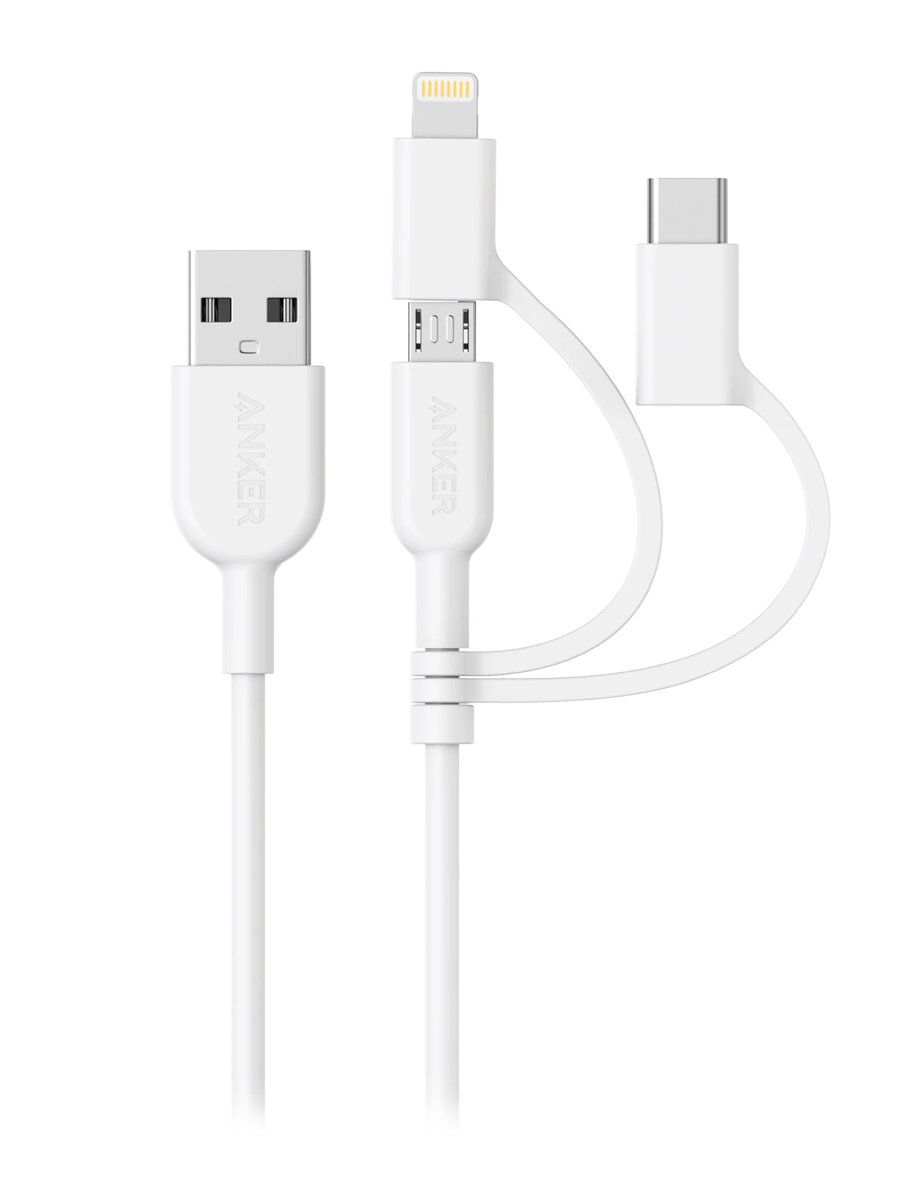 Anker 321 USB Type-A - Lightning Cable (3-in-1) A8436 0.9 м, белый, кабель для зарядки