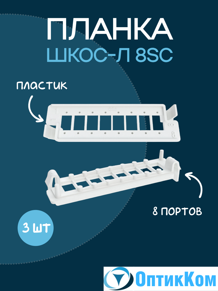 Планка Связьстройдеталь ШКОС-л 8SC, пластик, белая, 8 SC-портов, 3 шт