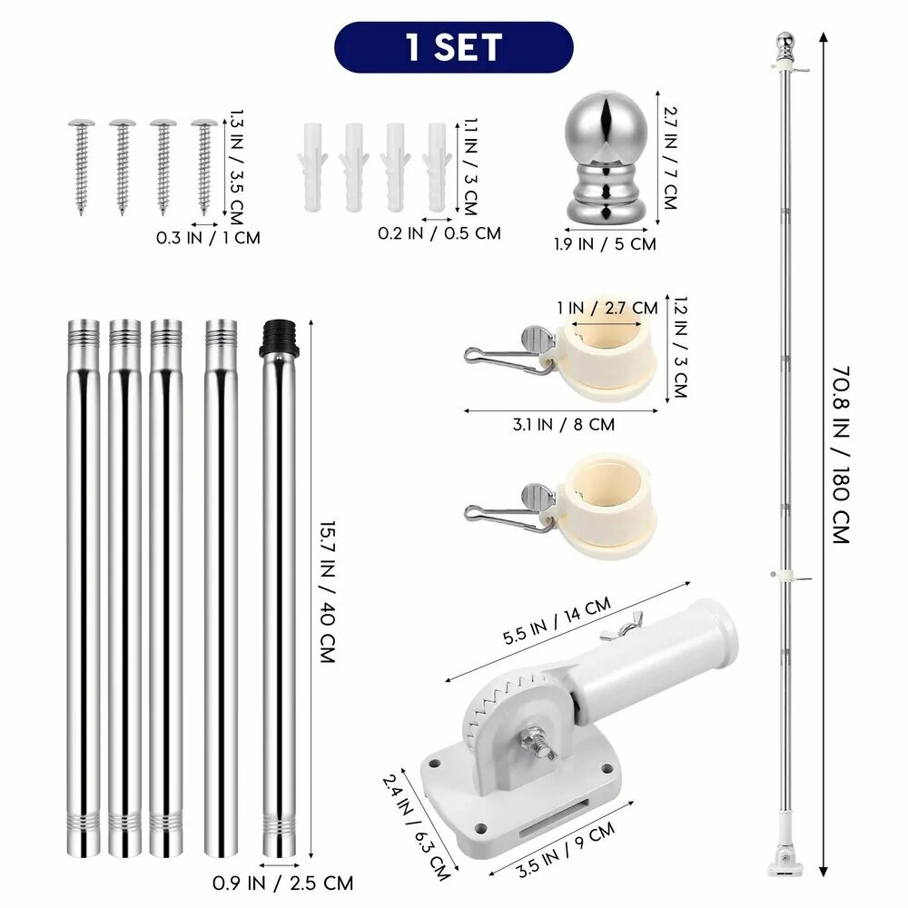 Комплект флагштока, 1,8-метровый флагшток для дома на улице, с крепким кронштейном-держателем