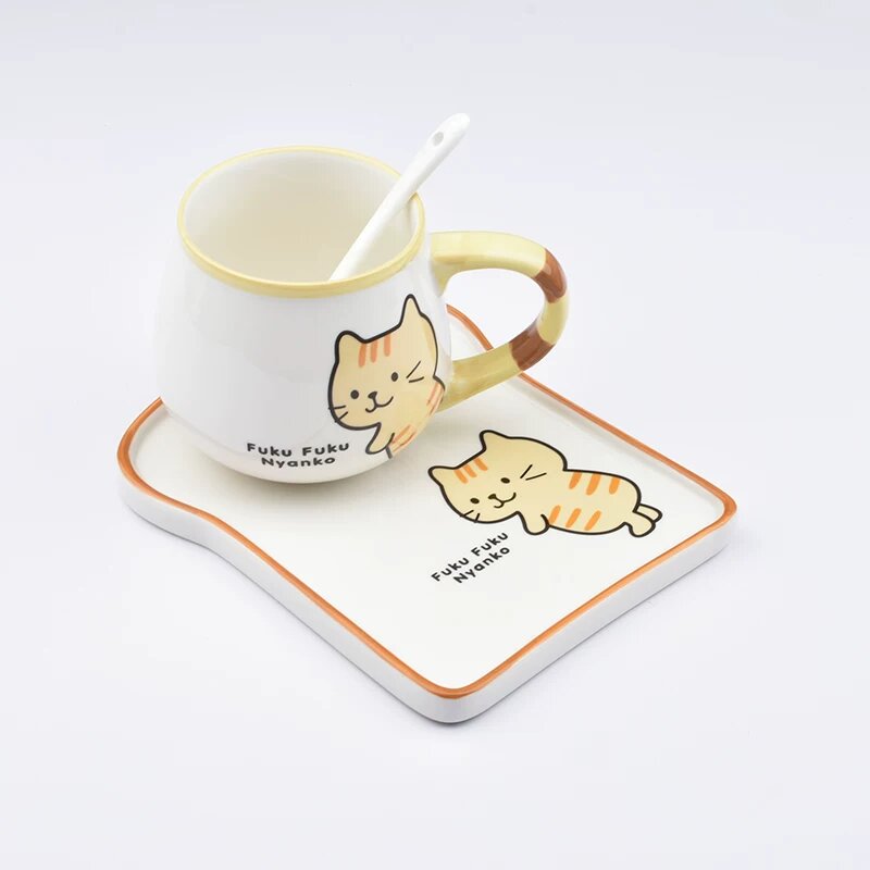 Японская керамическая кружка с милым котом и рисунком, пара, большая вместительная кофейная чашка, домашняя чашка для