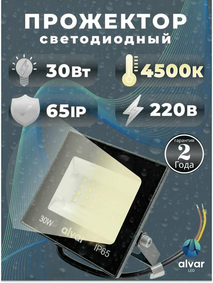 Прожектор светодиодный уличный 30Вт, 4500К нейтральный, 220В