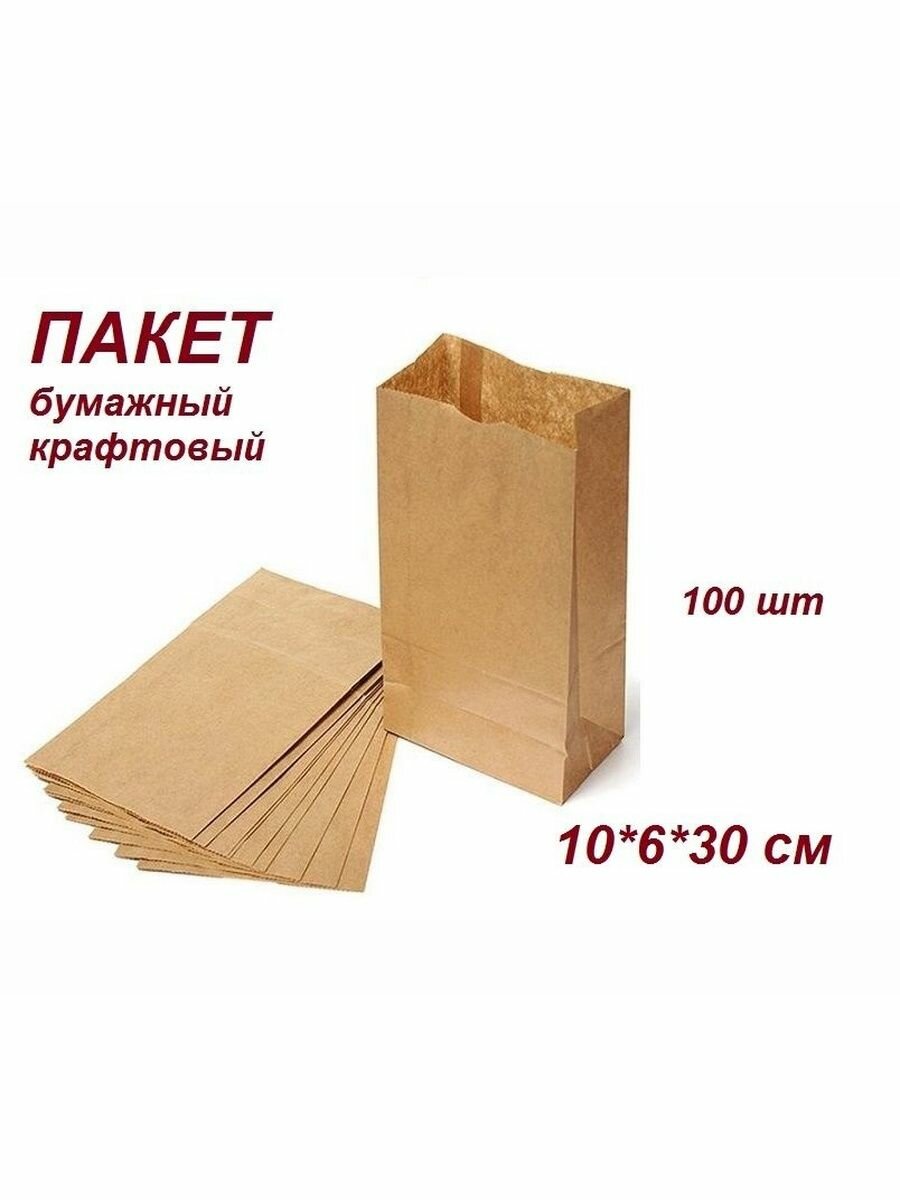 Пакет бумажный одноразовый крафтовый, 100*60*300 мм, 100 шт.