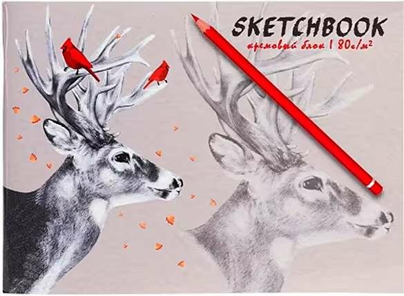 Скетчбук Проф-пресс "олень И птички", А5, 40 листов, скрепка, альбомная бумага (40-0354)