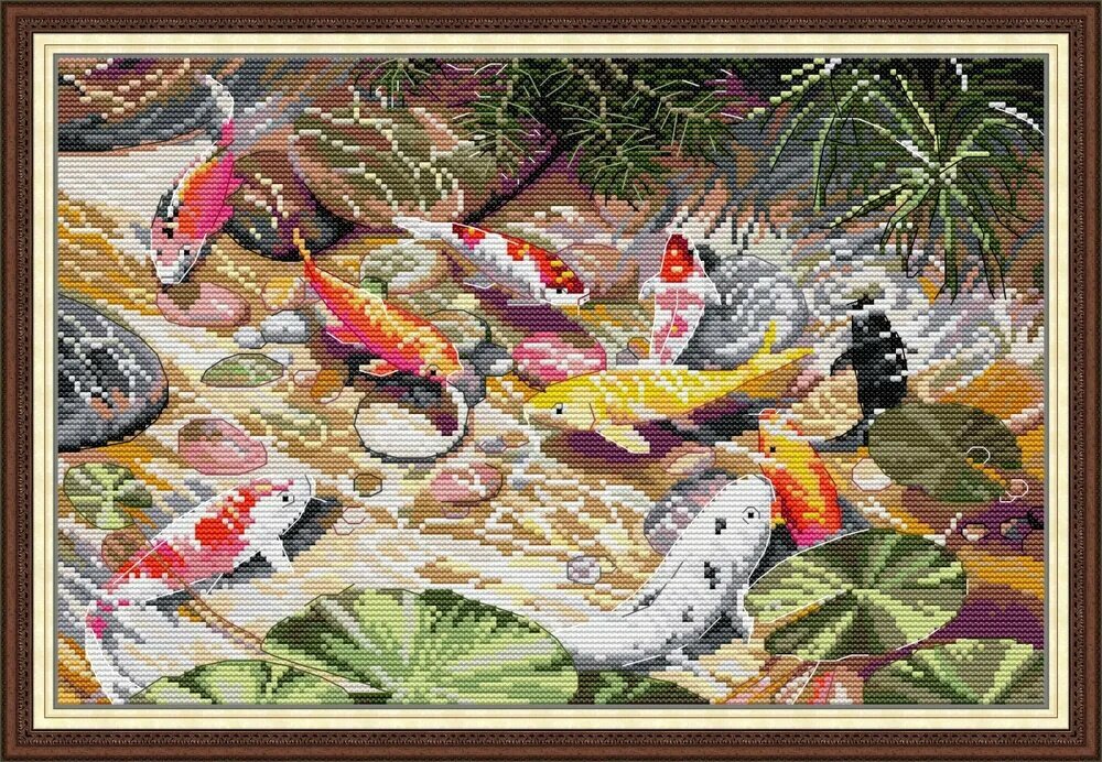 NKFвышивка крестом наборы, Схема на11CT "Фигура из девяти карпов",52*36CM