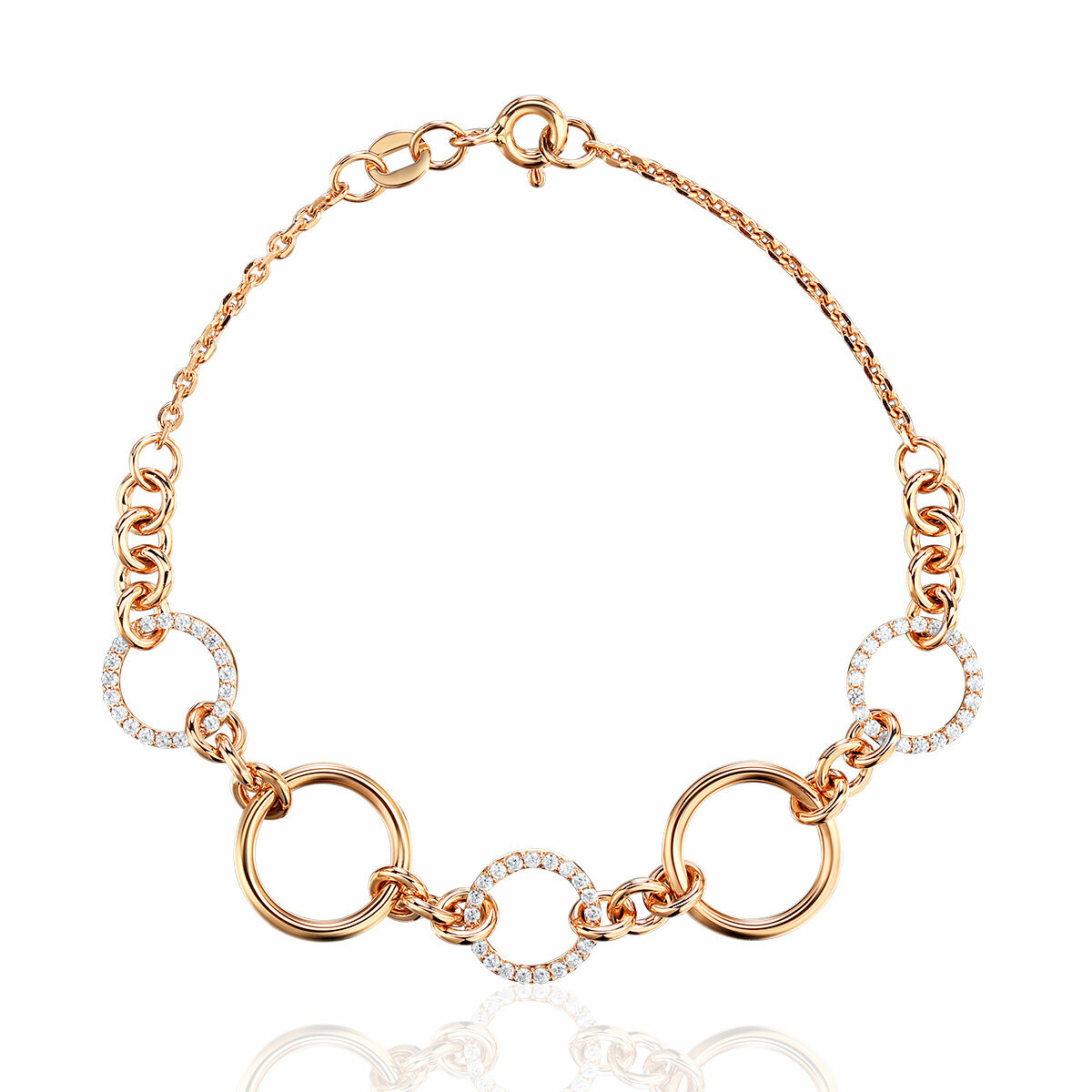 Браслет, красное золото, 585 проба, фианит