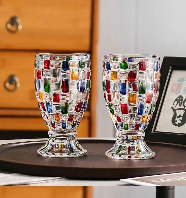 Стаканы "Италия", граненые, хрустальное стекло, 200мл, разноцветный дизайн, 2шт