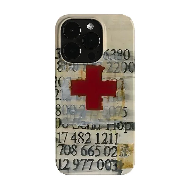 Горячая новинка: Ретро-чехол с красным крестом для iPhone 17, 16, 15, 14, 13, 12, 11 Air Pro Max, X, XS, XR, XS Max, 7, 8 Plus – Глянцевый жесткий чехол из поликарбоната