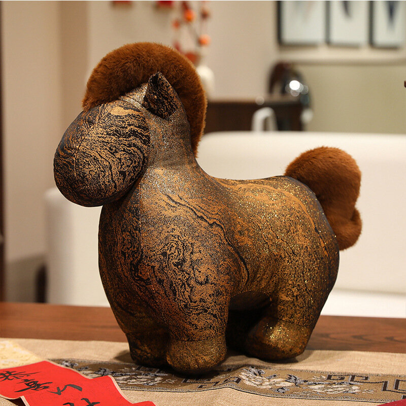 26 Год Коня Маскот Позолоченная Маленькая Лошадка Плюшевая Игрушка Зодиак Маленькая Лошадка Кукла Декоративное Украшение Новогодний Подарок