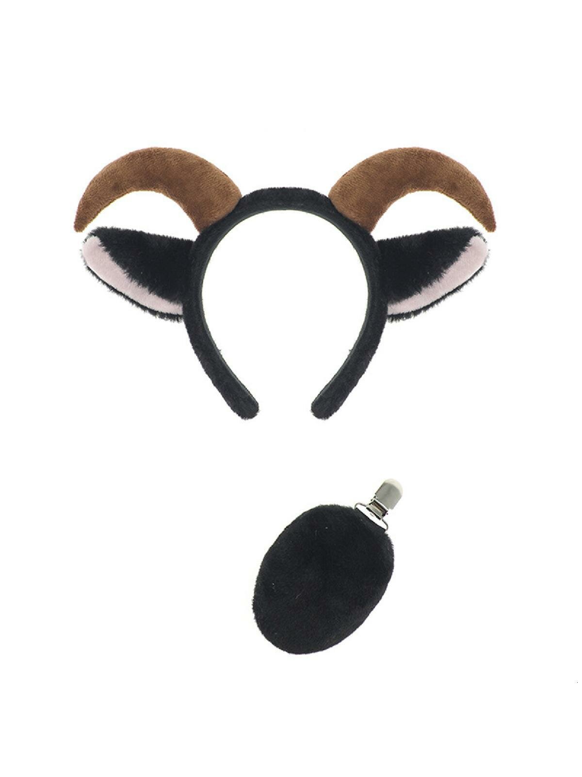 Плюшевая головная повязка с ушами барашка, Черно-розовый костюм