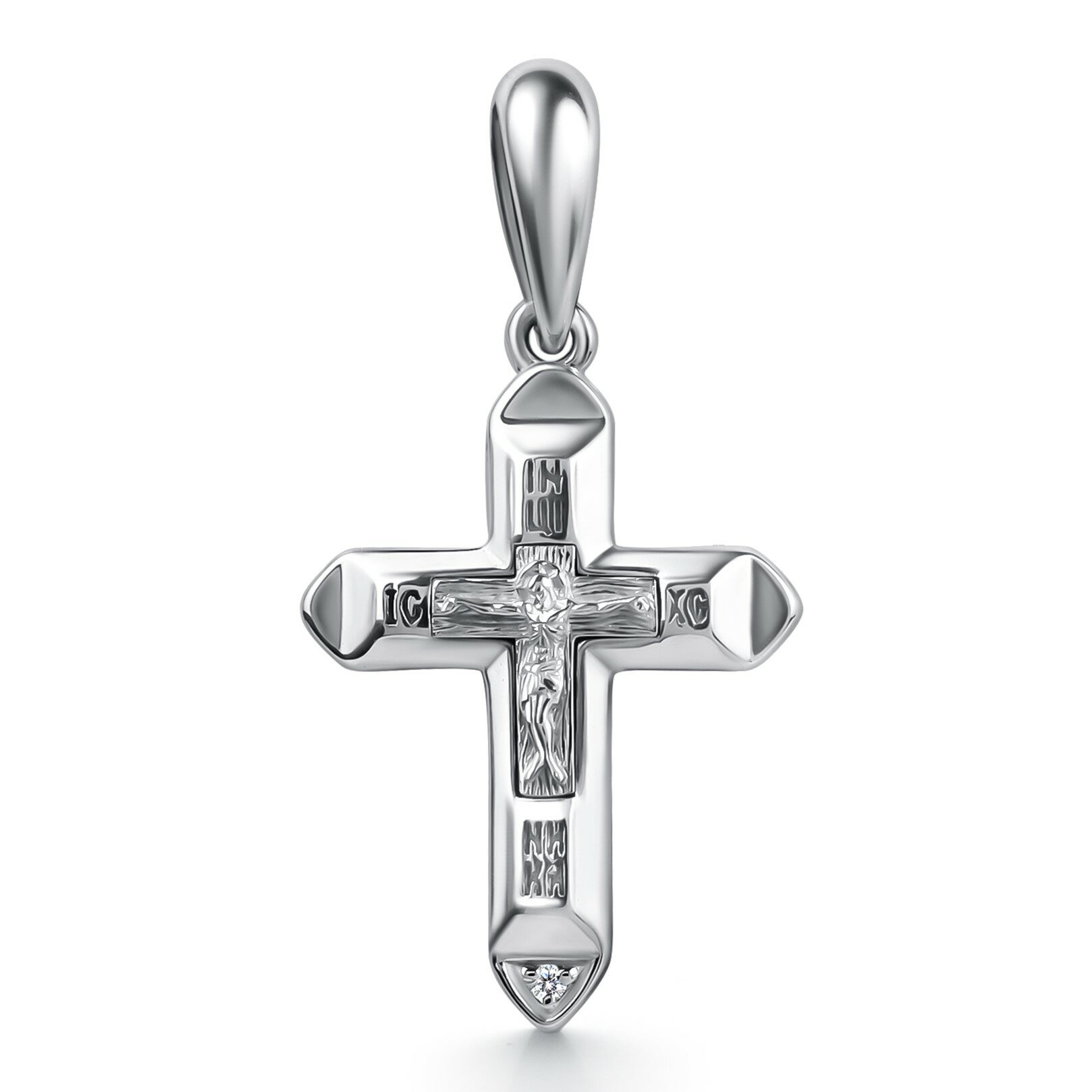Крестик, серебро, 925 проба, бриллиант