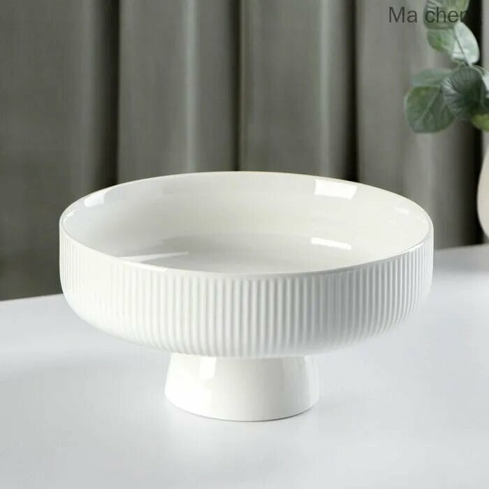 Блюдо сервировочное, 1 шт, Керамика, Фаянс Белый, диаметр 21 см