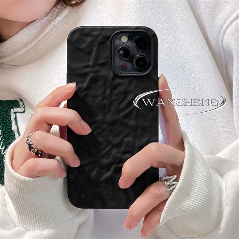 Чехол для iPhone 14 Pro Max Apple 15 в стиле INS, матовый черный, с текстурой «под морщинки», новая модель 11, 12/13/14