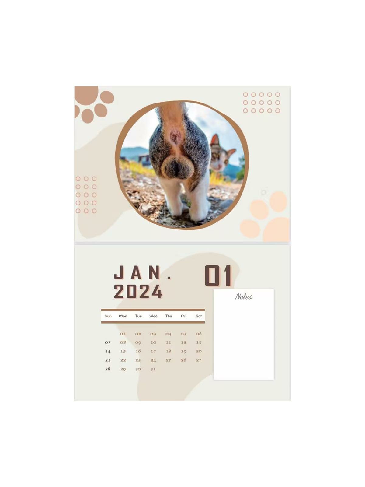 Календарь с кошачьими попками на 2024 год Уникальный дизайн, привлекающий внимание игривостью