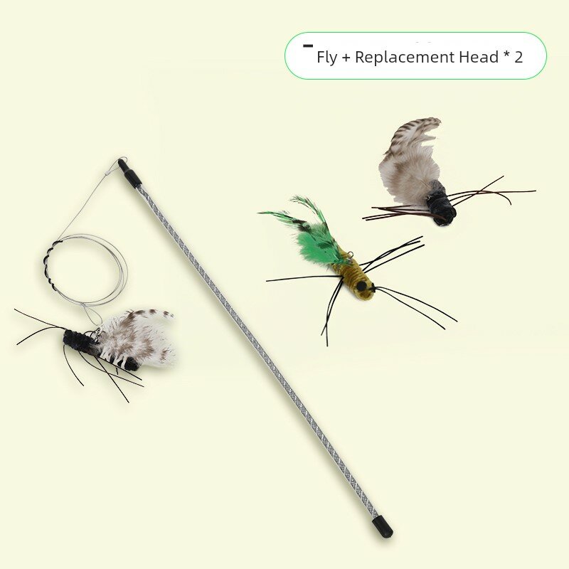Игрушка для кошек AFP: дразнилка-имитатор насекомого с заменяемой головкой из перьев для самостоятельных игр, снятия