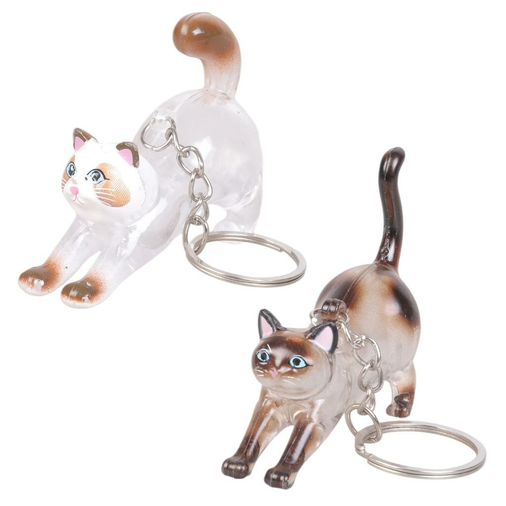 2 сувенирных брелка из шерсти домашних животных-Кукольный кот + сиамская кошка