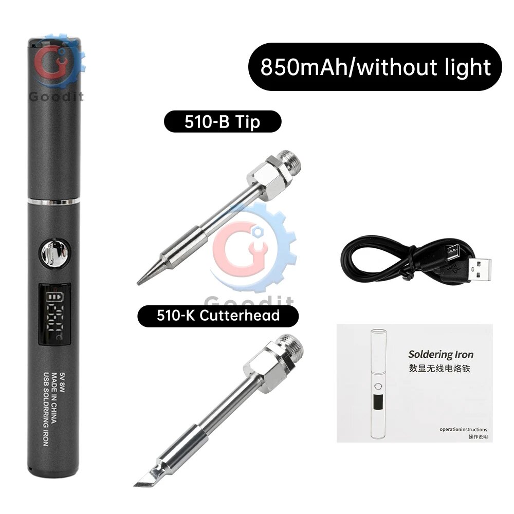 Aideepen Портативный электрический паяльник USB Type-C 850mAh No Light B K