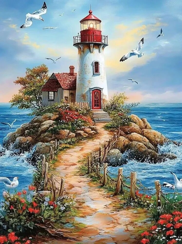 Алмазная Картина "Пейзаж Маяка" 40х50 См Алмазная Вышивка / Картина Стразами Подарков