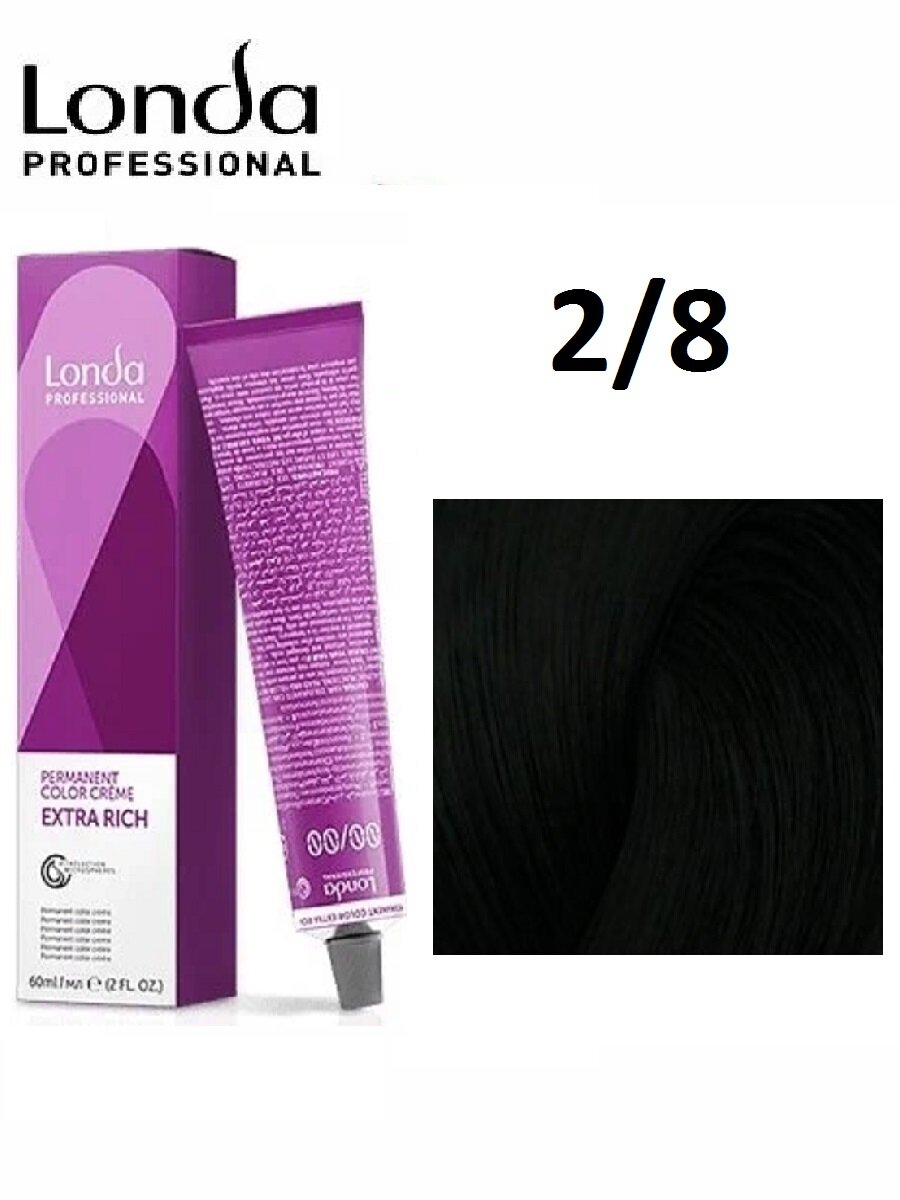 Londa Professional 2/8 Стойкая крем-краска Londacolor Creme Extra Rich, иссиня-чёрный, 60 мл