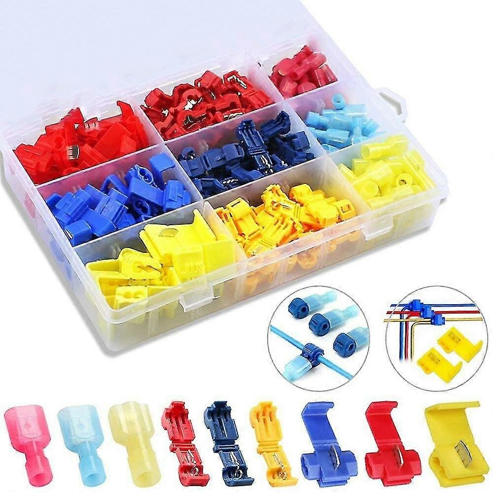 Набор быстрых электрических разъемов 160 шт, 60 шт. T-Tap быстрых разъемов + 60 шт. полностью изолированных разъемов + 40 шт. быстрых клещей, материал PE+латунь, покрытие оловом, диапазон проводов 22-16 A. W.(красный)/16-14 A. W.(синий)/12-10