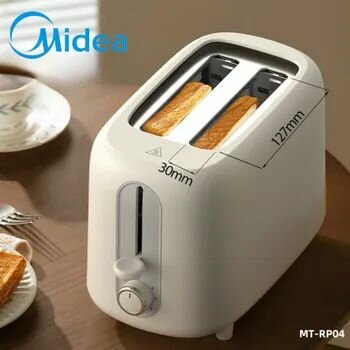 Midea Хлебопечка Тостер на 2 ломтика; Midea MT-RP04; многофункциональный; завтрак 680 Вт, вес выпечки 850 г, программ 1