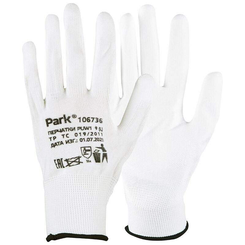 Перчатки рабочие с полиуретановым покрытием , белые с выс. тактильной чувсв, PUW1размер L /12РЫЖИЙ ко