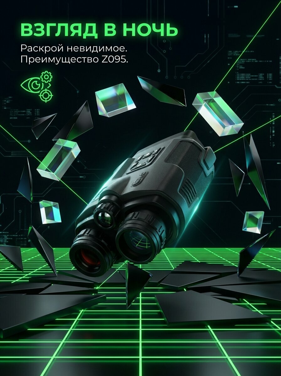 Прибор ночного видения до 1200м влагостойкий для охоты и рыбалки, Экран 4" (10,16 см) Бинокль